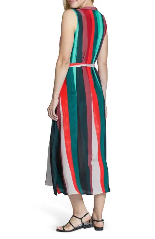 APNY Stripe Belted Midi Shirt Dress - Red Multi