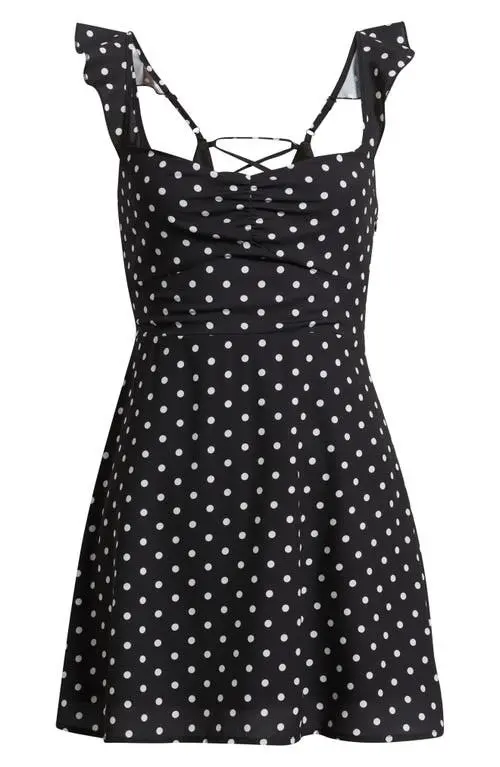 Princess Polly Landon Polka Dot Print Minidress - Black/polka Dot