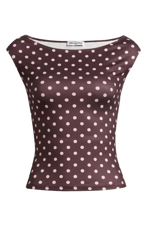 Princess Polly Cheirosa Polka Dot Off The Shoulder Top - Chocolate/pink