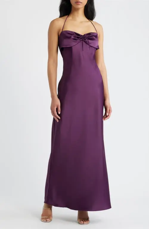 Princess Polly Ruched Halter Satin Gown