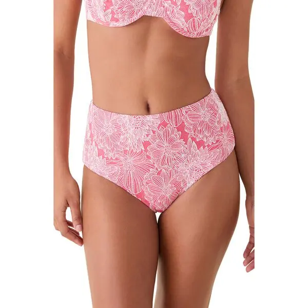 ANDIE The High Waist Floral Jacquard Bikini Bottoms - Peachy