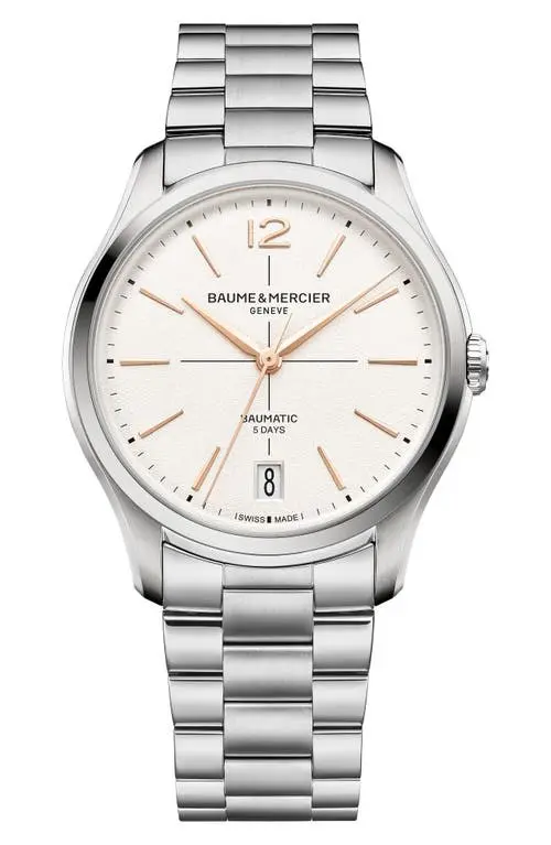 Baume & Mercier Clifton Baumatic Bracelet Watch - White/silver