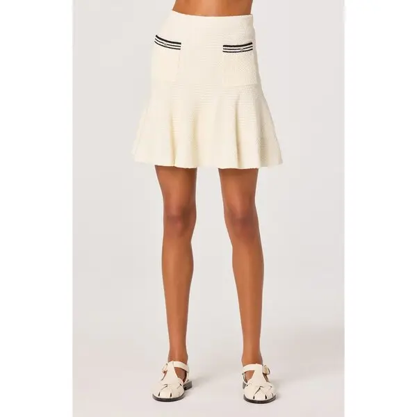 Astr The Label Dynasty Flounce Sweater Skirt - Cream Black