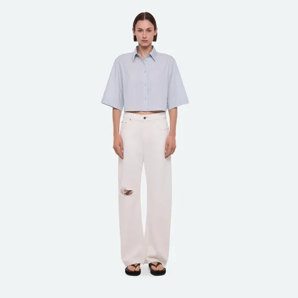 Helmut Lang Cropped Trench Shirt - Light Blue Multi