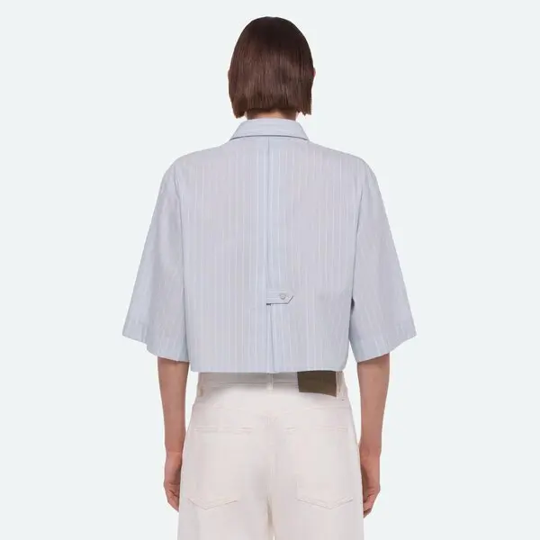 Helmut Lang Cropped Trench Shirt - Light Blue Multi