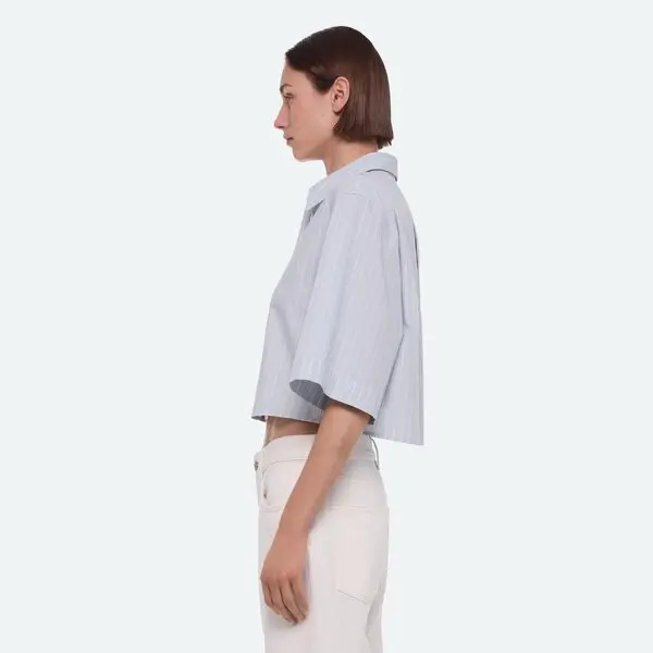 Helmut Lang Cropped Trench Shirt - Light Blue Multi