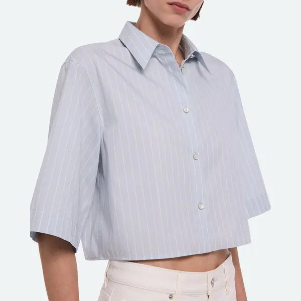 Helmut Lang Cropped Trench Shirt - Light Blue Multi