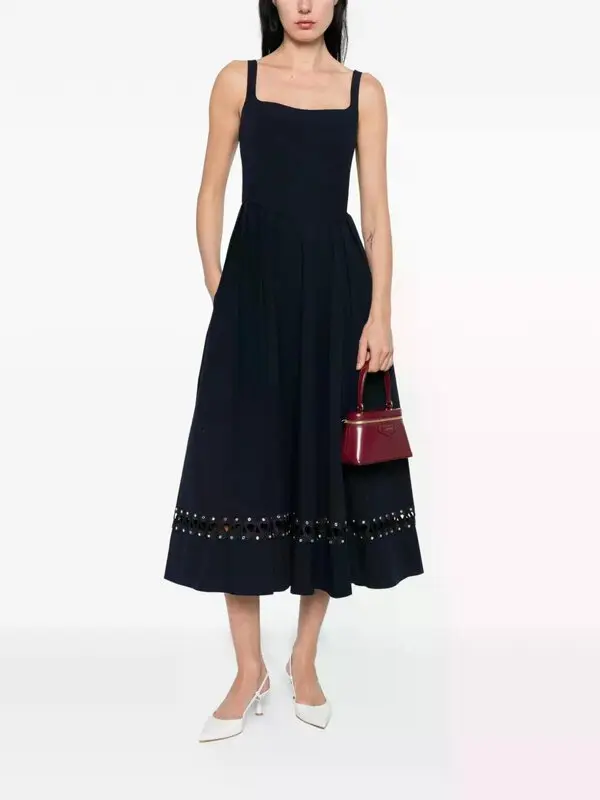 Maje Flared Midi Dress With Silver-tone Eyelet Details - Blue