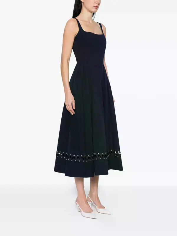 Maje Flared Midi Dress With Silver-tone Eyelet Details - Blue