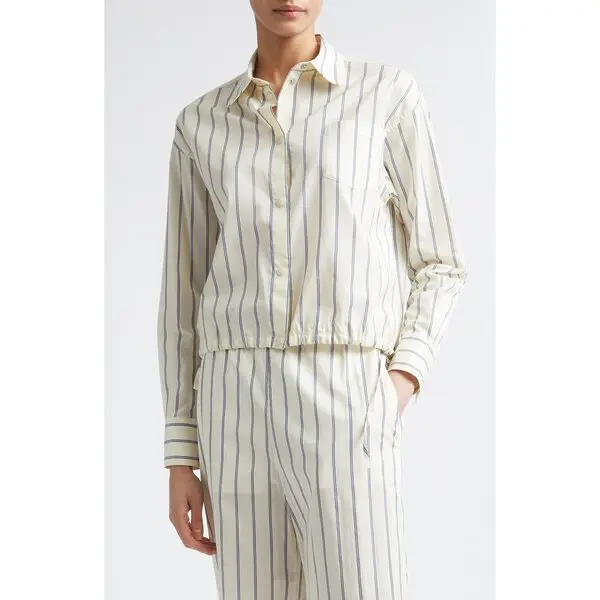 Moncler Stripe Cotton & Silk Snap-up Shirt - White Stripe