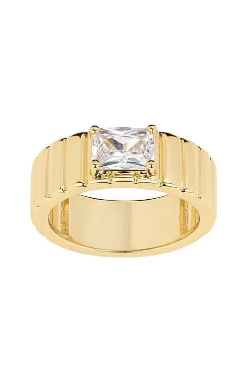 ATHRA LUXE Modern Muse Emerald Cut Cz Ribbed Band Ring - Gold