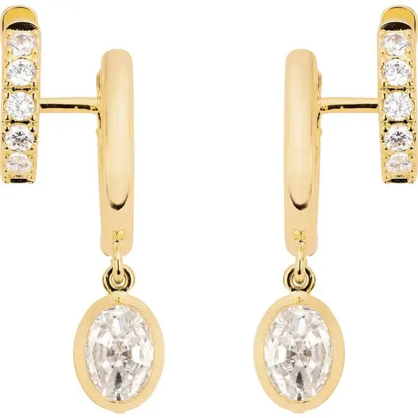 ATHRA LUXE Modern Muse Cz Oval Drop Huggie Earrings - Gold