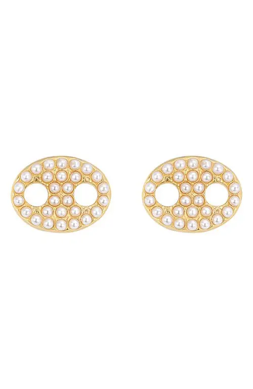 ATHRA LUXE Faux Pearl Mariner Stud Earrings - Gold
