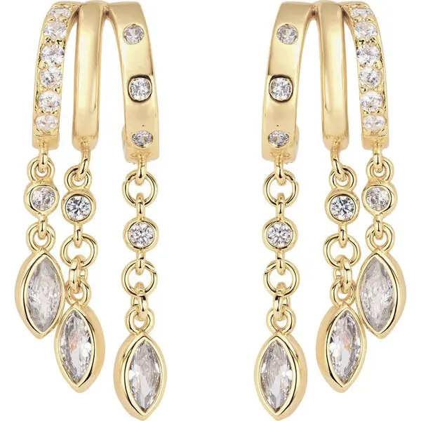 ATHRA LUXE Modern Muse Cz Marquise Charm Hoop Earrings - Gold