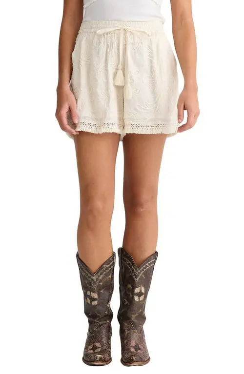 TALISMAN THE LABEL Chantilly Embroidered Fringe Trim Shorts - Natural Embroidery