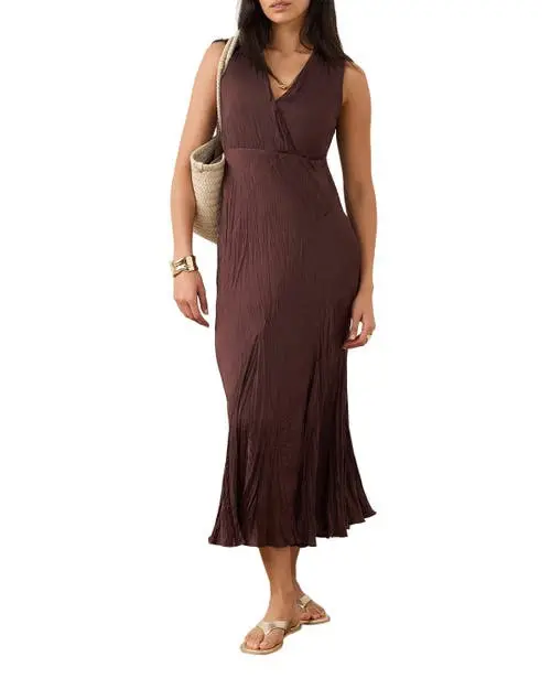 Mint Velvet Crinkle Maxi Dress - Burgundy