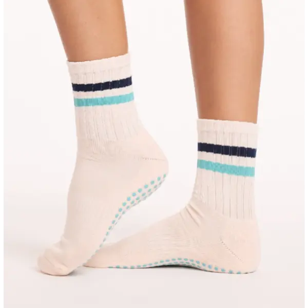 SOULS. Blue Retro Crew Grip Socks - Beige