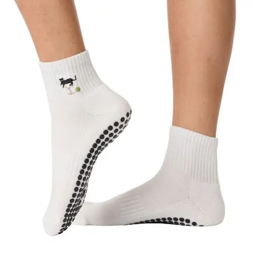 SOULS. Cat Martini Crew Grip Socks - White