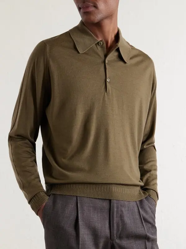 John Smedley Bill Nighy Merino Wool Polo T-shirt - Green