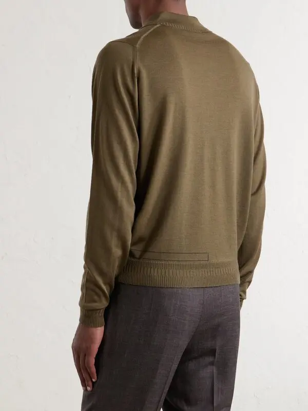 John Smedley Bill Nighy Merino Wool Polo T-shirt - Green