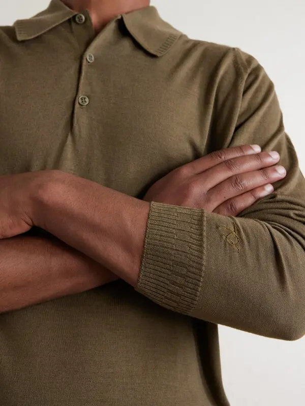 John Smedley Bill Nighy Merino Wool Polo T-shirt - Green
