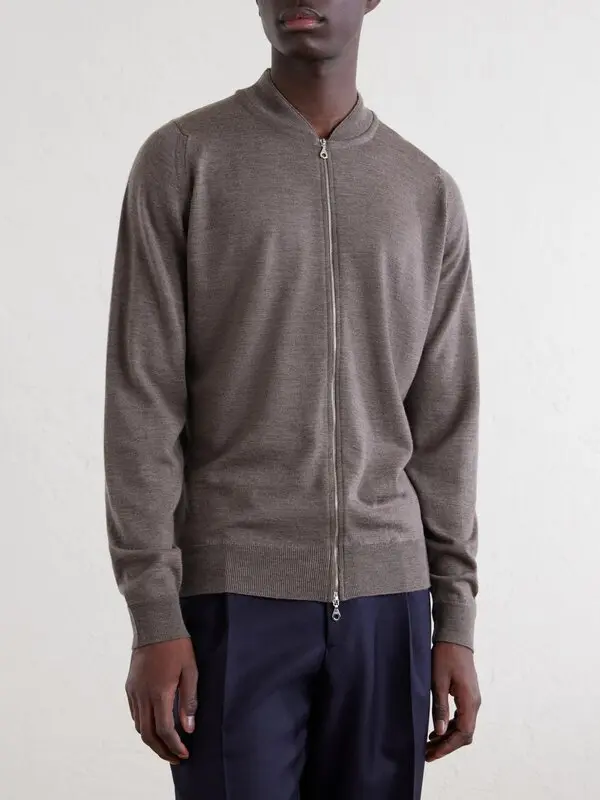 John Smedley Maclean Merino Wool Zip-up Sweater - Gray
