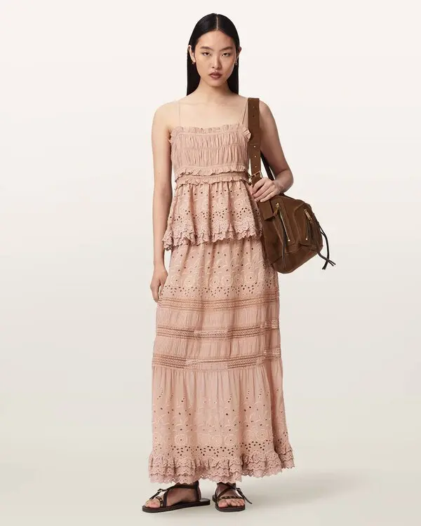 ALLSAINTS Camille Embroidered Lace Top - Pink