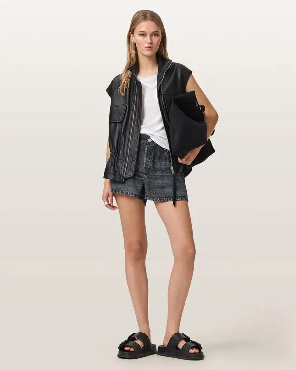 ALLSAINTS Tyler Wide Leg Illusion Denim Shorts - Black