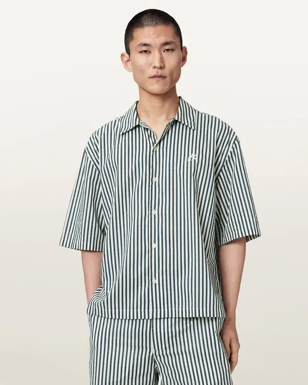 ALLSAINTS Chopin Boxy Short Sleeve Striped Shirt - Blue/white