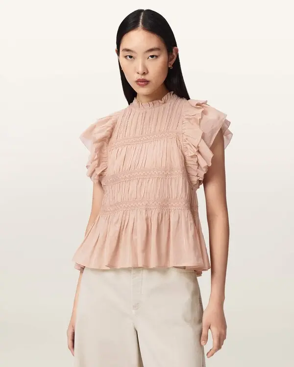 ALLSAINTS Harriet Ruched Short Sleeve Top - Pink