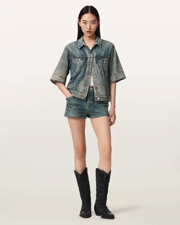 ALLSAINTS Asher Terry High Waisted Illusion Denim Shorts