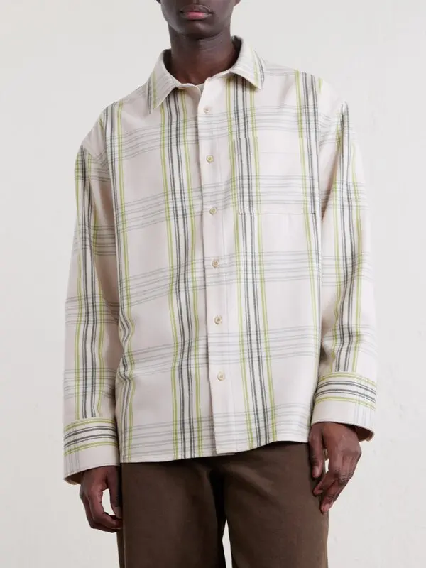 THE ELDER STATESMAN Snap Pea Checked Virgin Wool, Silk And Cashmere-blend Overshirt - Brown