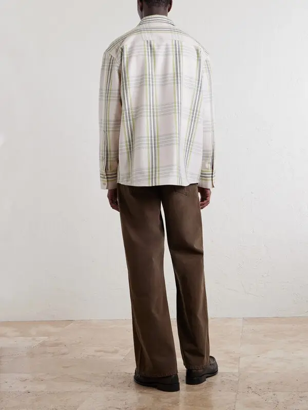 THE ELDER STATESMAN Snap Pea Checked Virgin Wool, Silk And Cashmere-blend Overshirt - Brown