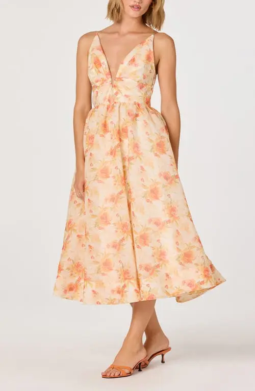 Astr The Label Janna Floral Chiffon Midi Dress - Orange Floral