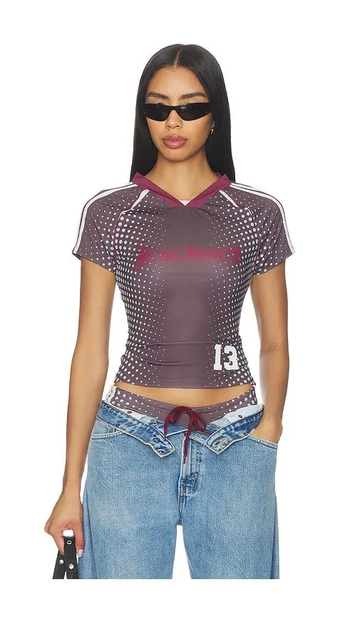 JADED LONDON Illusion Print Football Baby Tee In Charcoal - Brown