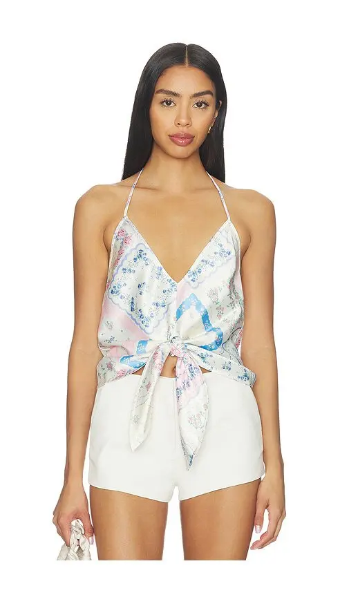 Majorelle Gemi Top In White,blue - Multi Scarf Print