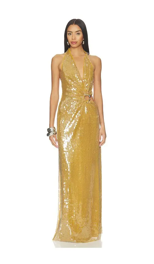 Misha Collection The Devon Sequin Dress In Metallic Gold - Mustard Gold
