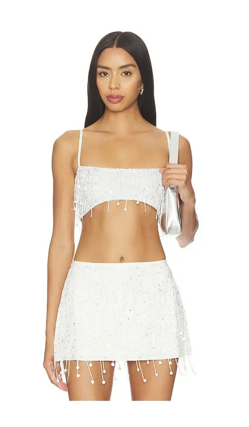 ASTA RESORT Yasmin Hand Beaded Bralette In White - Salt