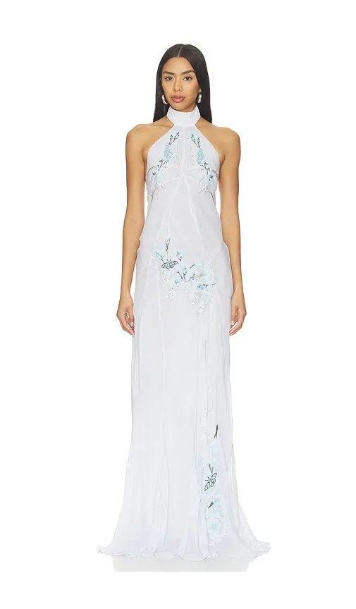 MUMA WORLD Vine Embroidered Maxi Dress - Blue
