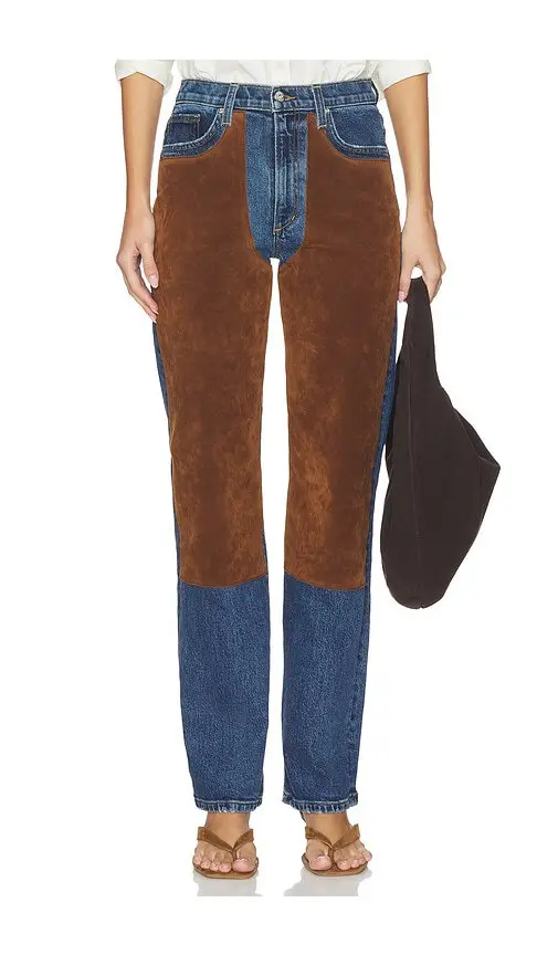 Joe's Jeans X Weworewhat The Jami Chap Jean In Blue,cognac - Saddle
