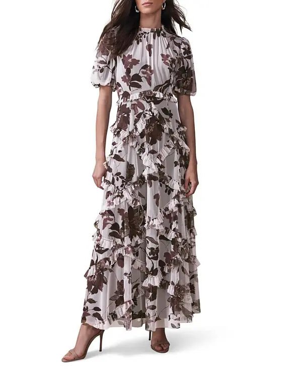 Mint Velvet Floral Printed Maxi Dress - Burgundy