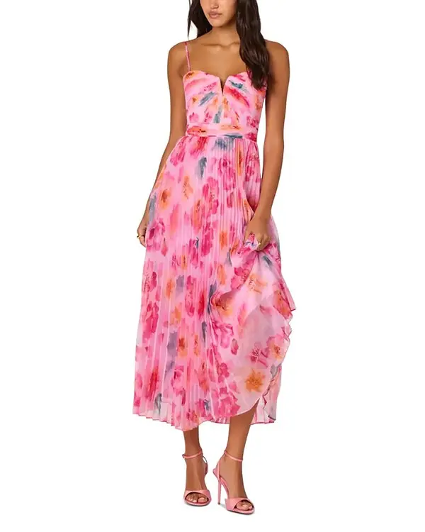 Astr The Label Bayley Printed Midi Dress - Pink Multi