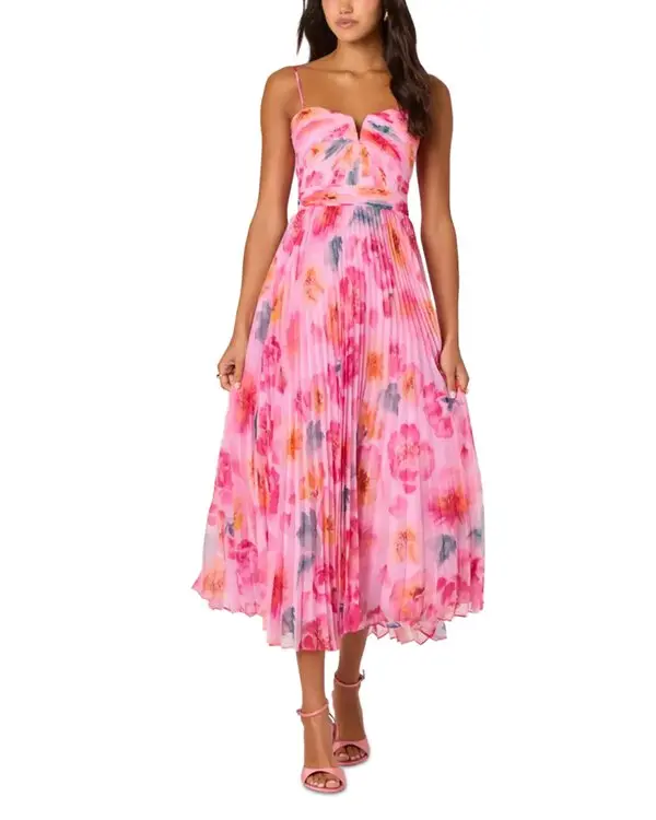 Astr The Label Bayley Printed Midi Dress - Pink Multi