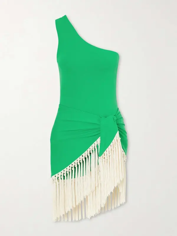 TALLER MARMO Yacare Swimsuit And Fringed Pareo Set - Green