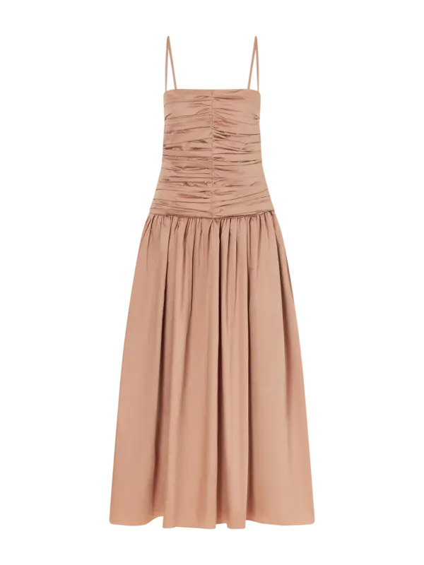 Tove Amina Gathered Organic Cotton Midi Dress - Neutrals