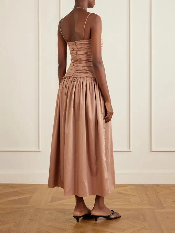 Tove Amina Gathered Organic Cotton Midi Dress - Neutrals