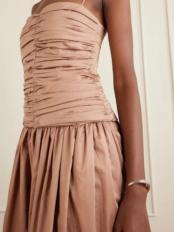 Tove Amina Gathered Organic Cotton Midi Dress - Neutrals