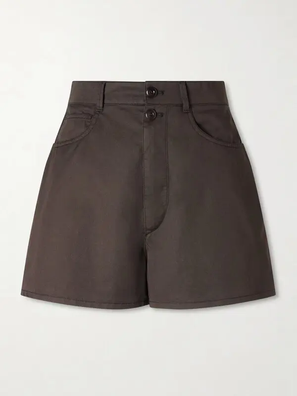 LEMAIRE Cotton-twill High-rise Shorts - Brown