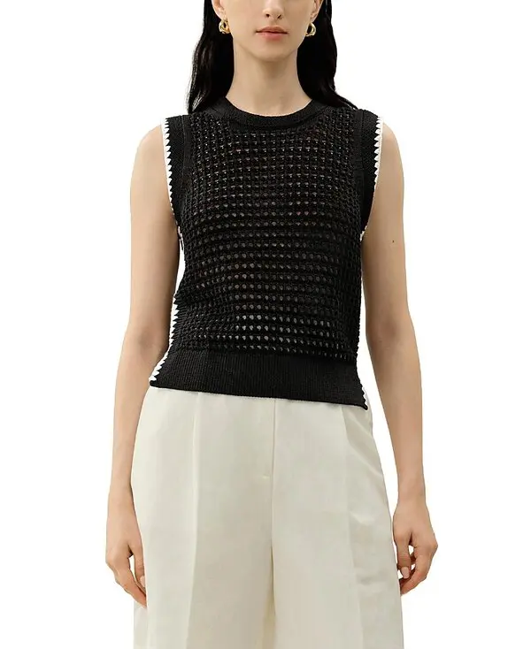 Lilysilk Toscana Pointelle Embroidered Vest - Black