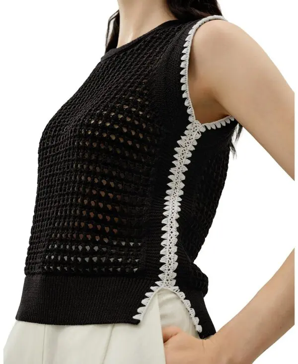 Lilysilk Toscana Pointelle Embroidered Vest - Black